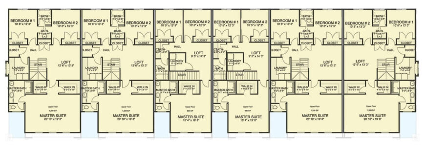 Craftsman Style Two-Story 6-Unit Multiplex Home with 3-Bed Units and a ...