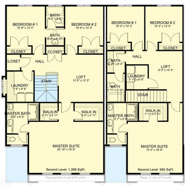 Craftsman Style Two-Story 6-Unit Multiplex Home with 3-Bed Units and a ...