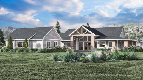Single-Story Country Style Lake House with 2 Bedrooms and a Wraparound ...