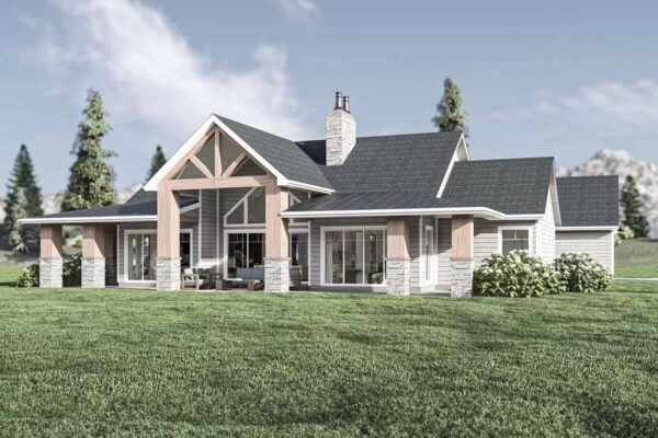 Single-Story Country Style Lake House with 2 Bedrooms and a Wraparound ...