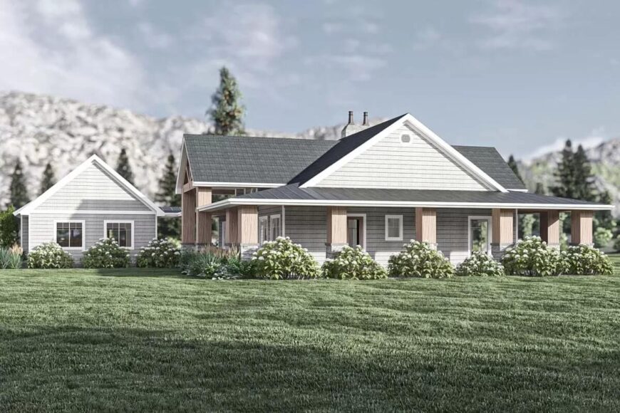 Single-Story Country Style Lake House with 2 Bedrooms and a Wraparound ...