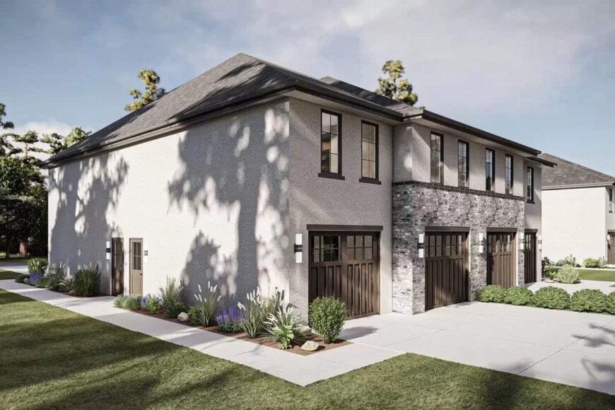 Mediterranean Style Two-Story Quadplex with 1-Bedroom and Double Garage ...