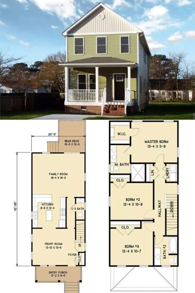 Two-Story Country Style 3-Bedroom Jane Home for a Narrow Lot with Front ...