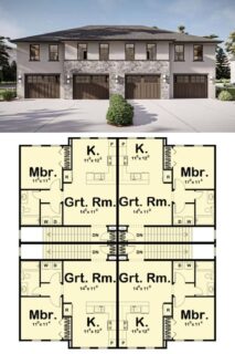 Mediterranean Style Two-Story Quadplex with 1-Bedroom and Double Garage ...