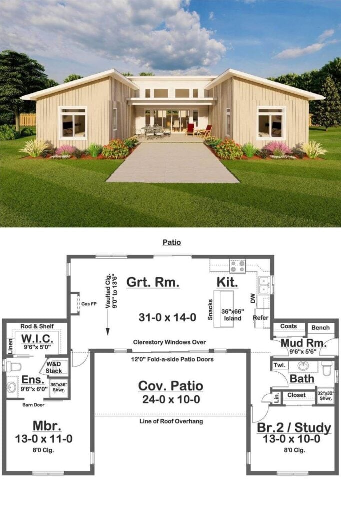 2-Bedroom Contemporary Style Single-Story Home with Open Living Space ...
