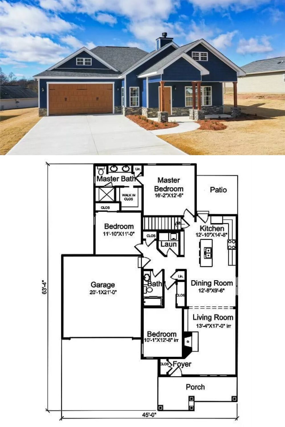 Country Style 3-Bedroom Single-Story Addison Home for a Narrow Lot with ...