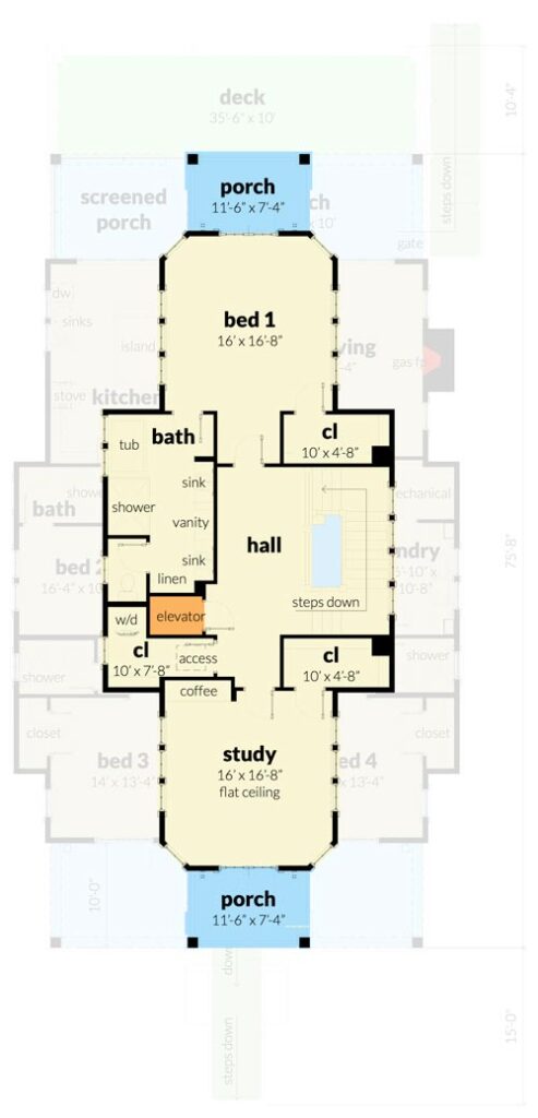Elevated 4-Bedroom Cottage Style Three-Story Home with Elevator and ...