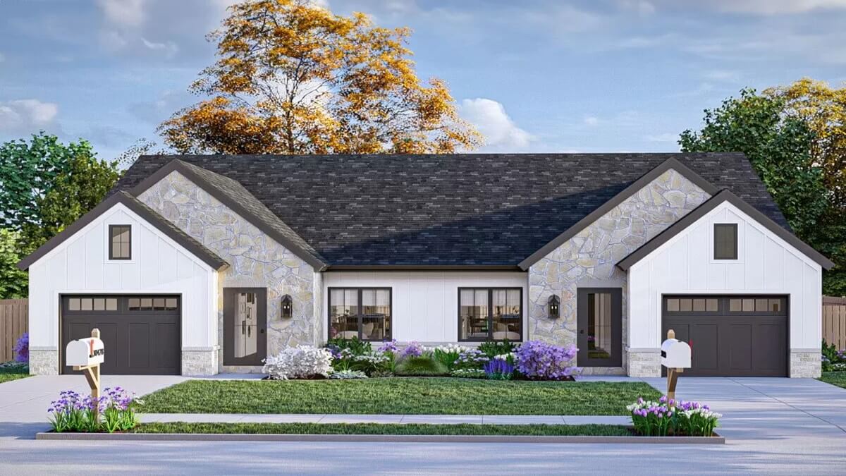 Modern Single-Story Cottage Duplex with 2-Bed Units and Open-Concept ...