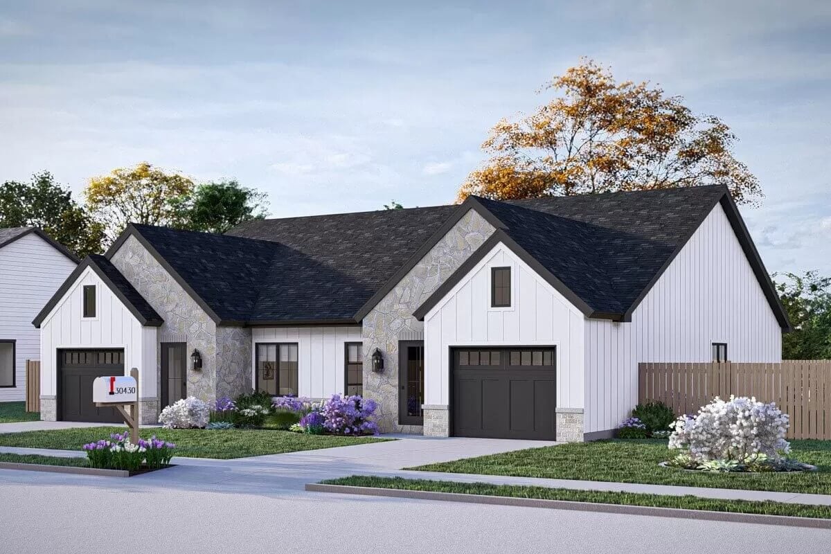 Modern Single-Story Cottage Duplex with 2-Bed Units and Open-Concept ...