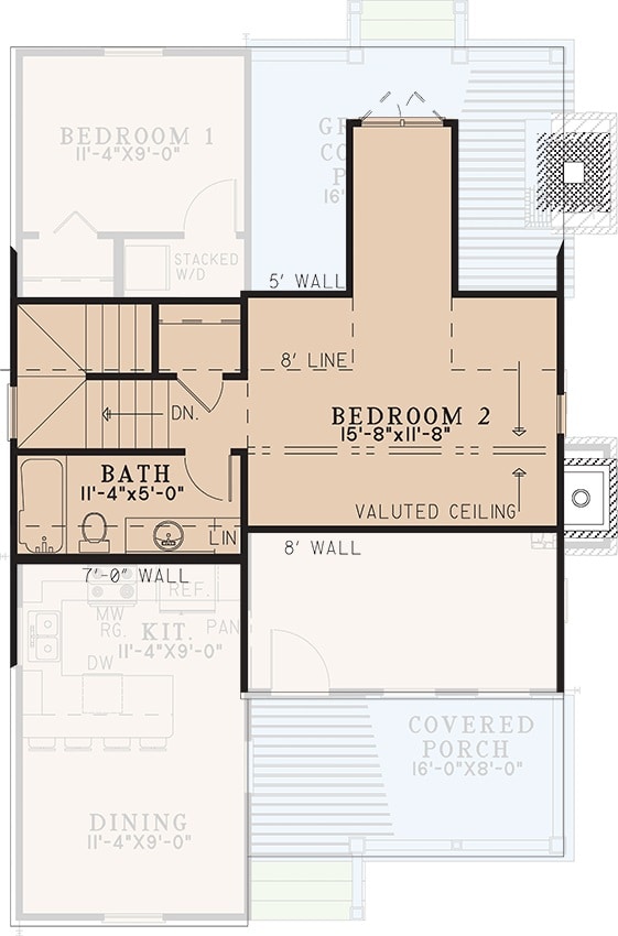 Two-Story Country 2-Bedroom Cabin for a Narrow Lot with Covered Entry ...