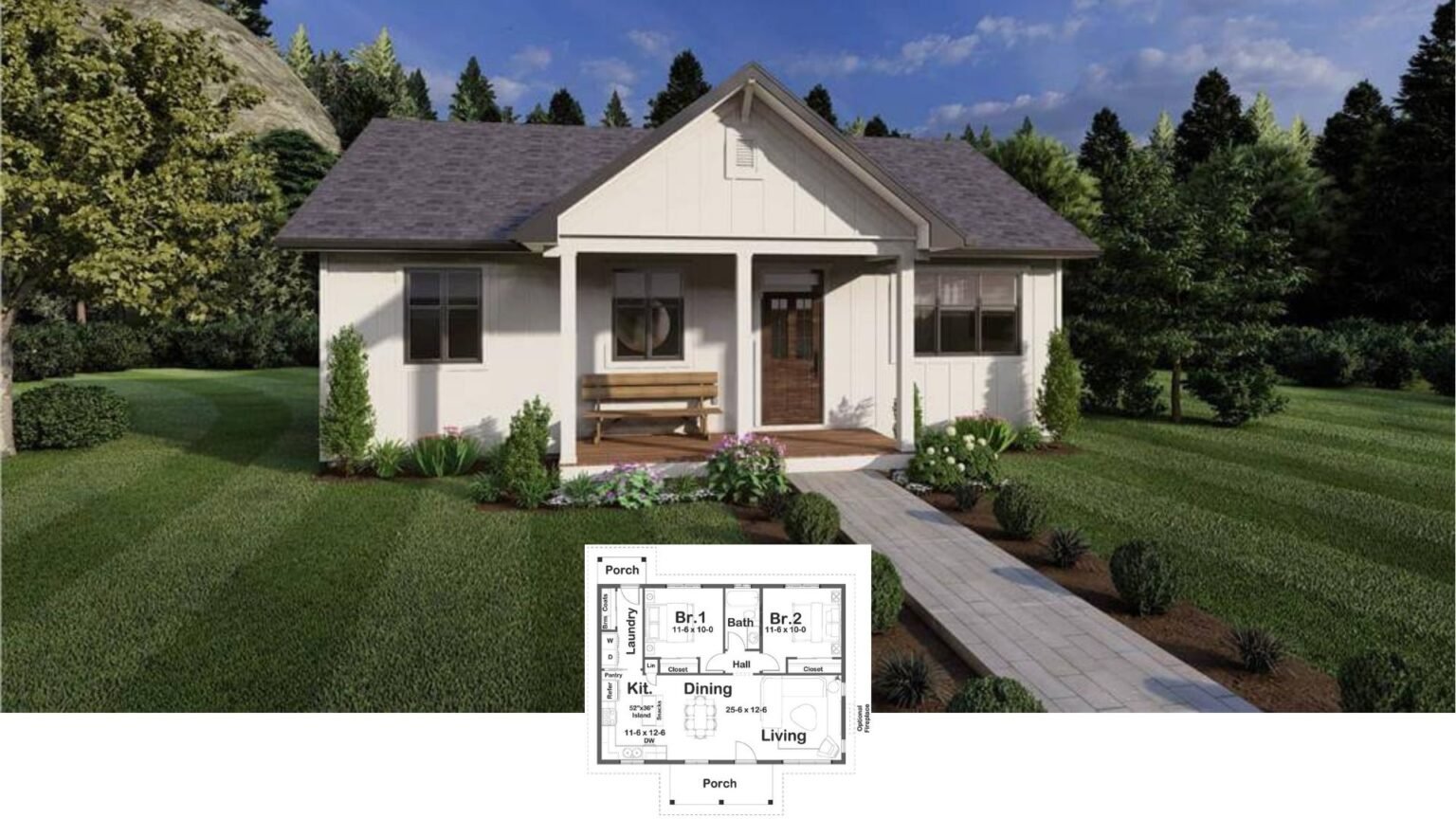 Get Inspired by This 936 Sq. Ft. 2 Bedroom Home — Floor Plan Included