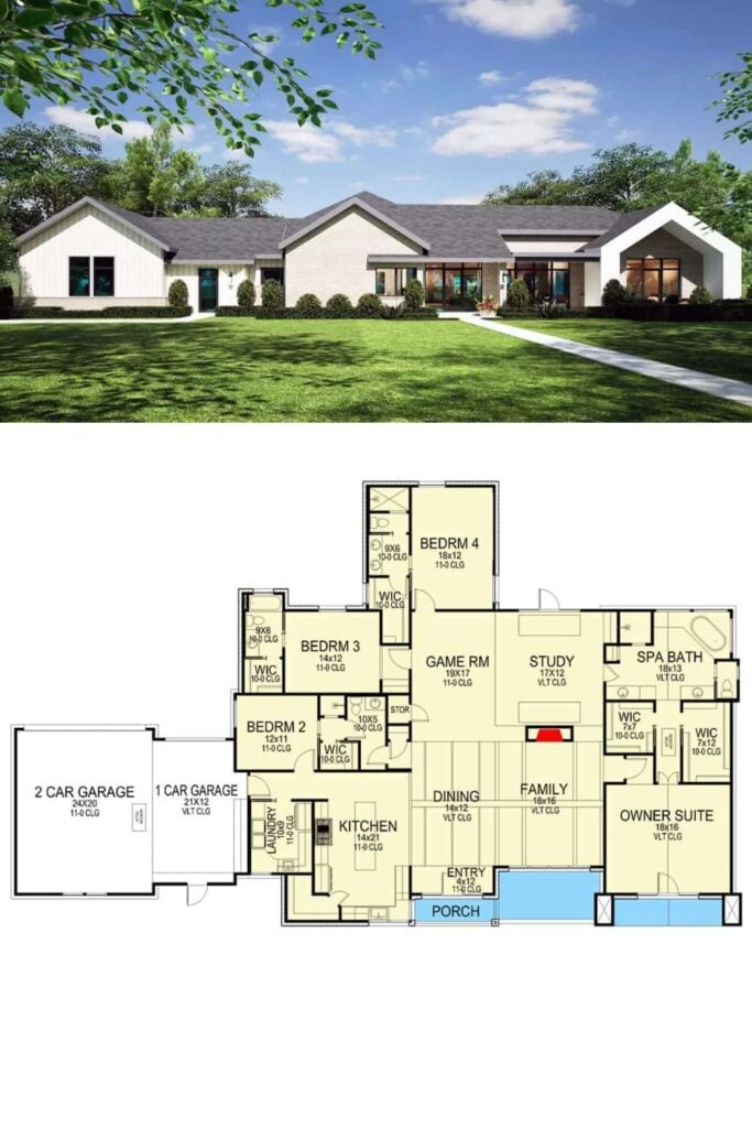 Contemporary Single-Story 4-Bedroom Ranch for a Wide Lot with Open ...