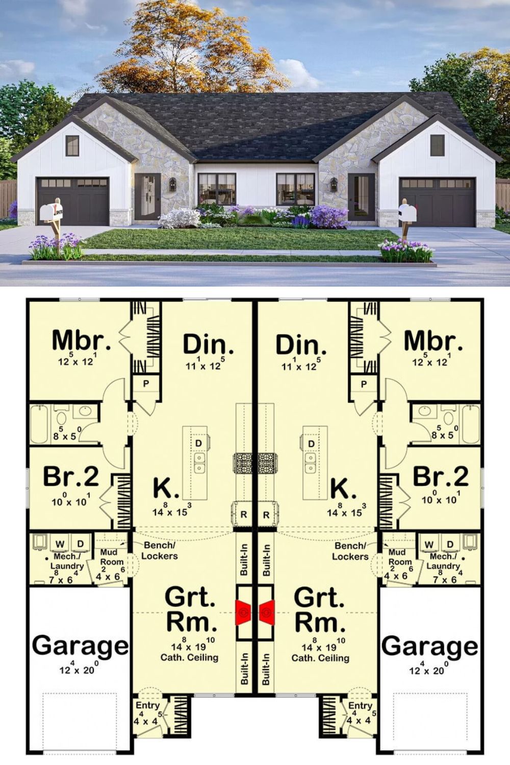 Modern Single-Story Cottage Duplex with 2-Bed Units and Open-Concept ...