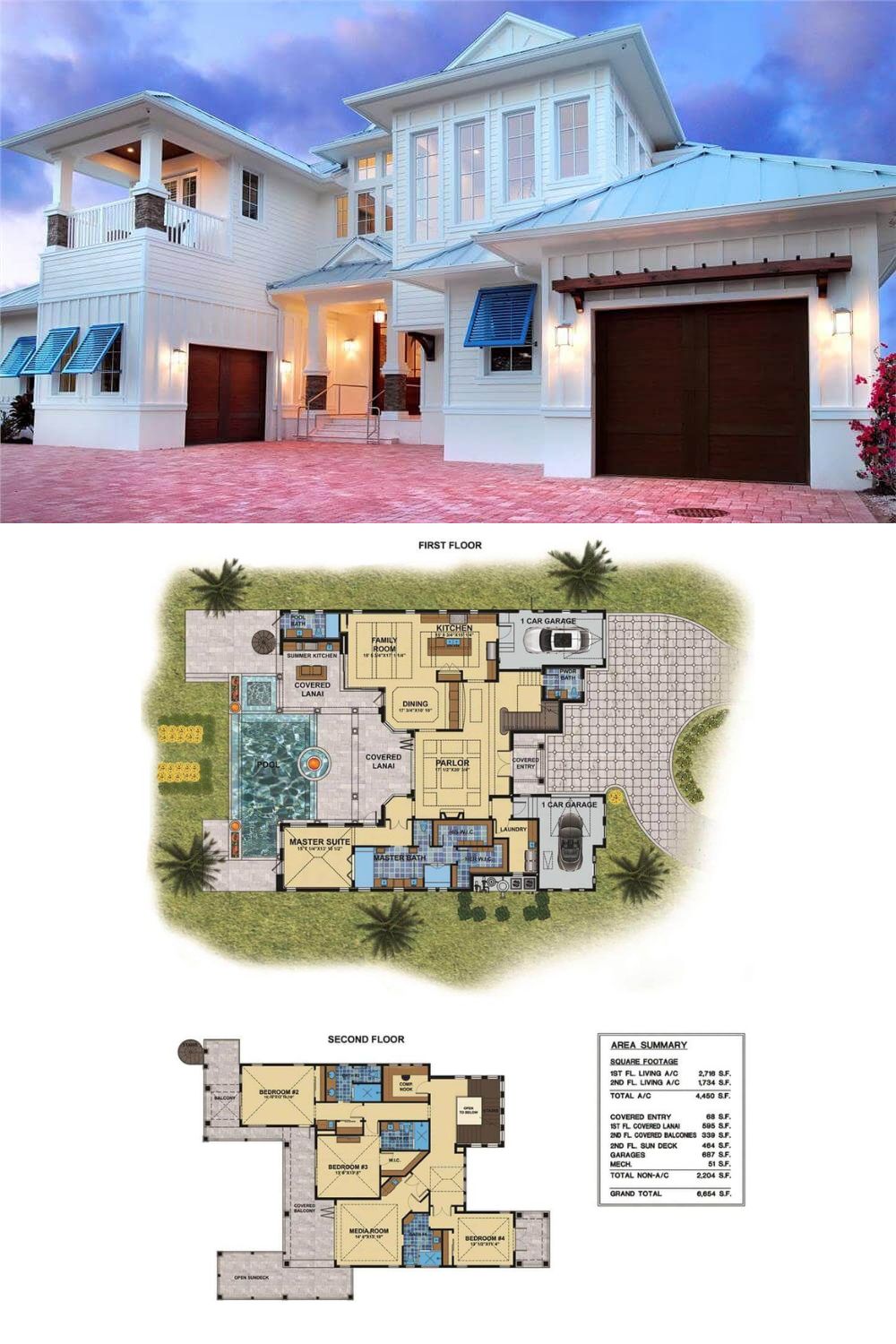 Florida Style Two-Story 4-Bedroom Home with Covered Lanai and Balcony ...