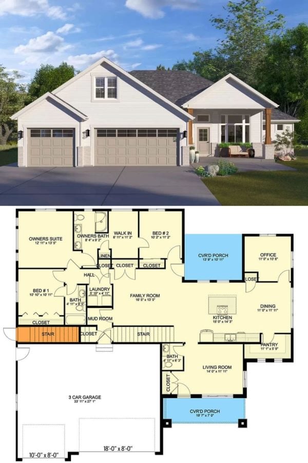 Two-Story Traditional Style 3-Bedroom Home with Bonus Room and Basement ...