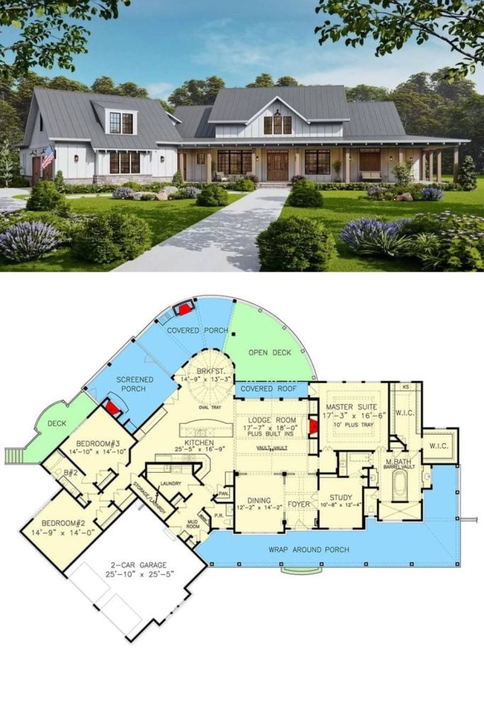 5-Bedroom Modern Single-Story Farmhouse with Wraparound Porch and Bonus ...