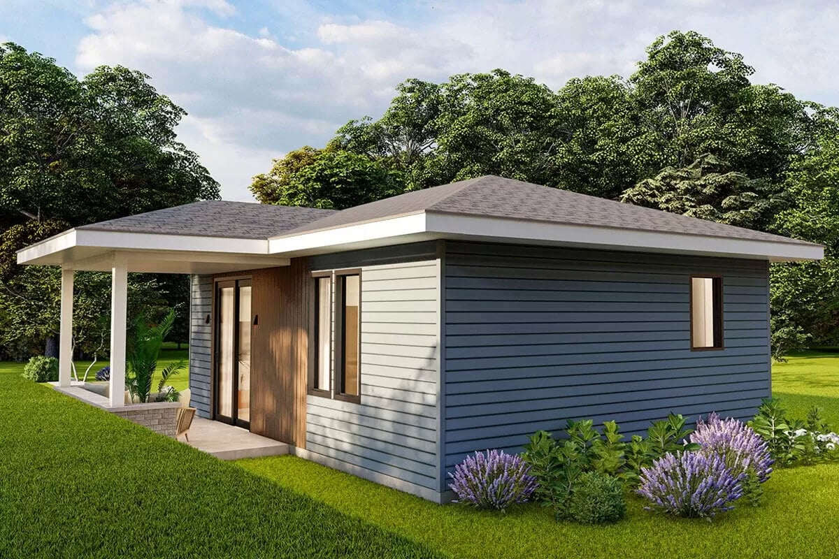 1-Bedroom Single-Story ADU Cottage with Front Porch and Covered Patio ...