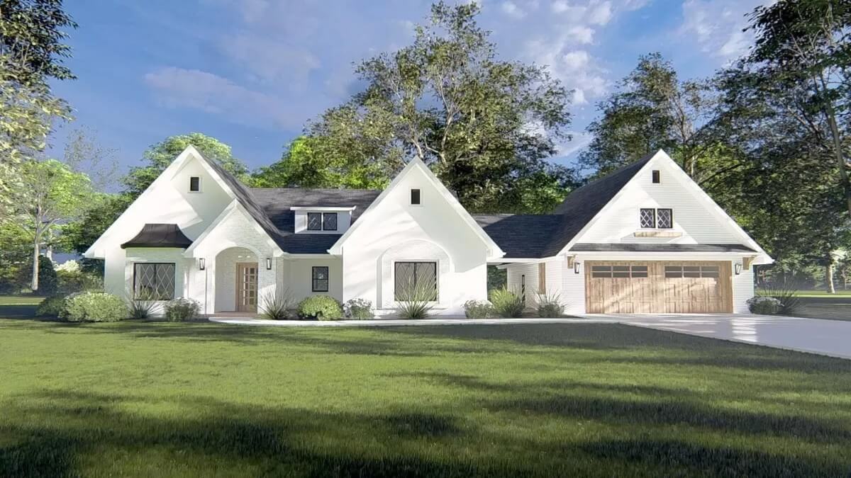 Single-Story Contemporary 3-Bedroom Tudor Cottage with Front Porch and ...