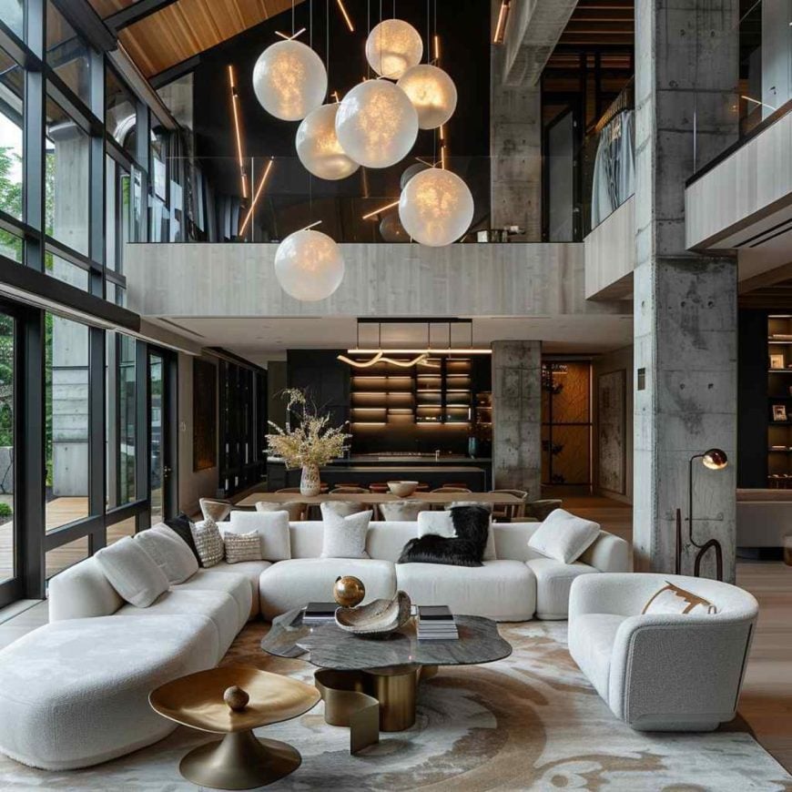 36 Brutalist Living Room Designs Carved from Concrete and Velvet ...
