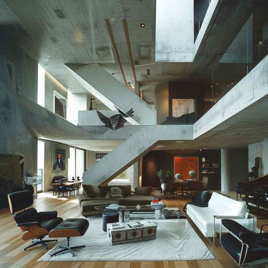36 Brutalist Living Room Designs Carved from Concrete and Velvet ...