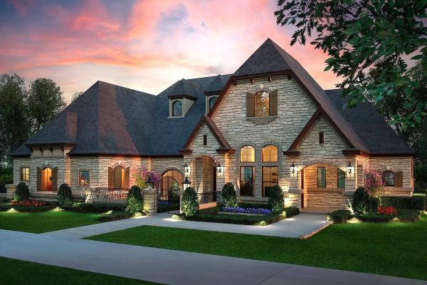 Two-Story French Country Style 4-Bedroom Home with Courtyard and 4 ...