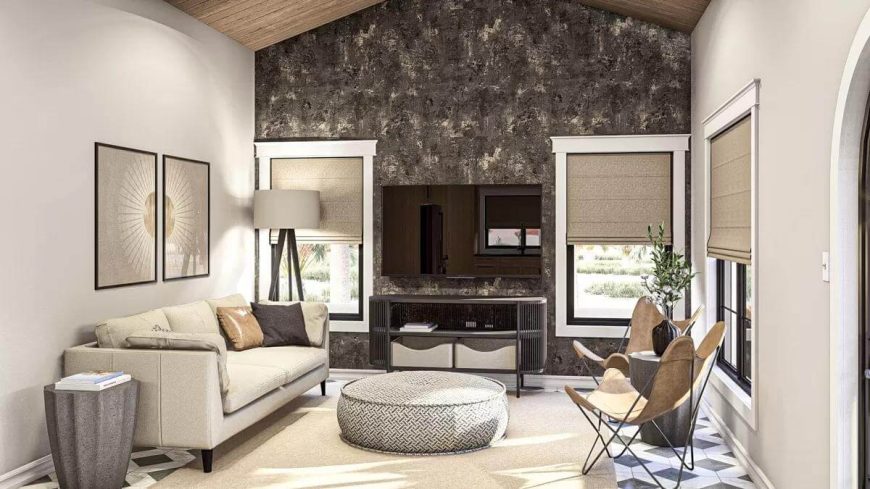 Adobe Style 1-Bedroom Single-Story Home with Pergola Front Porch (Floor ...
