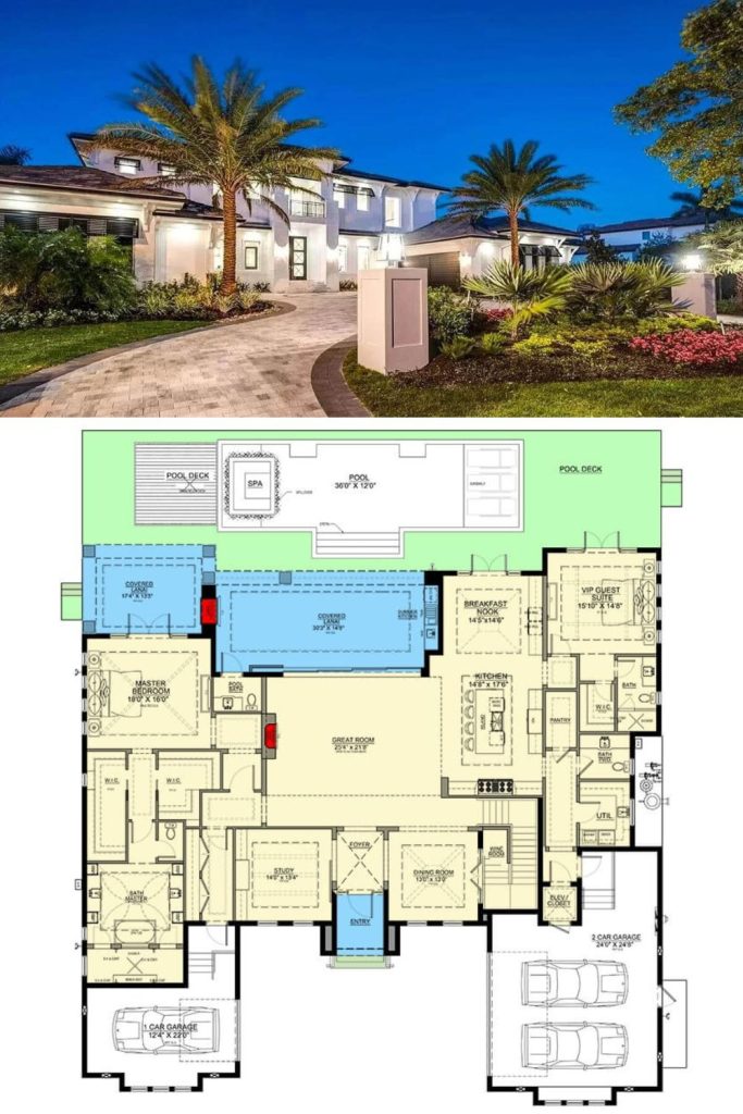 Two-Story Florida Style 5-Bedroom Home with Elevator, Loft, and Balcony ...