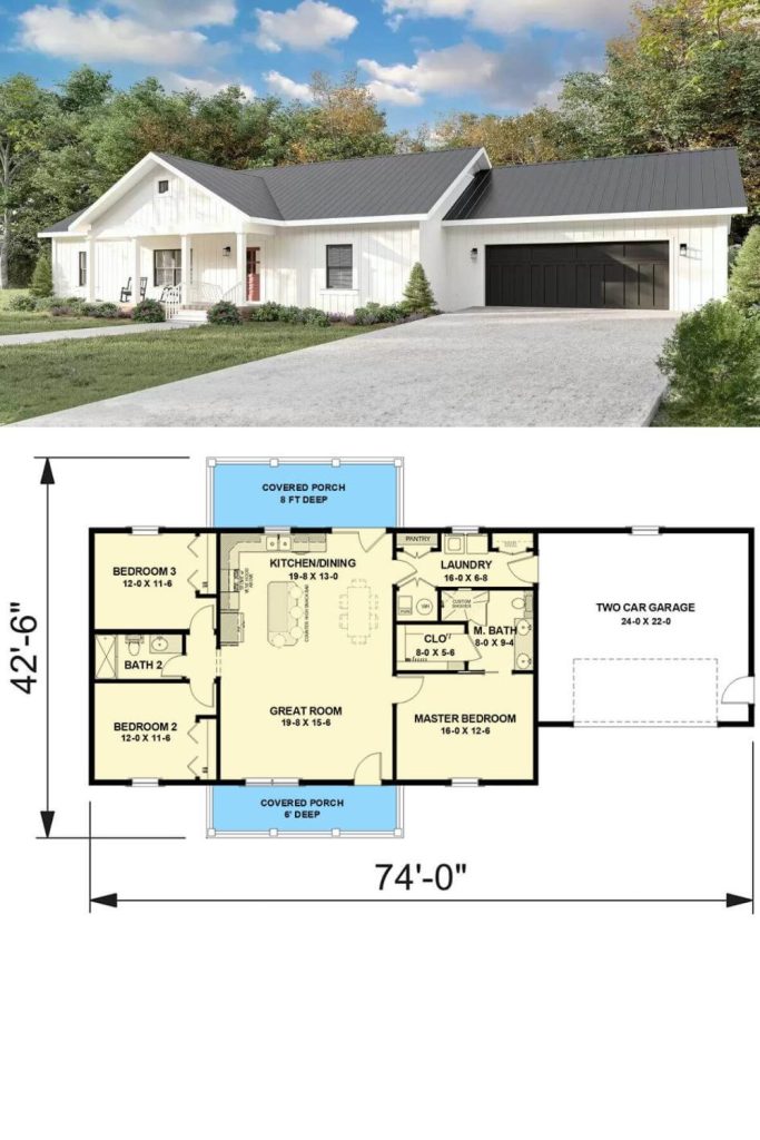 Southern Style Single-Story 3-Bedroom Ranch with Open Living Space and ...