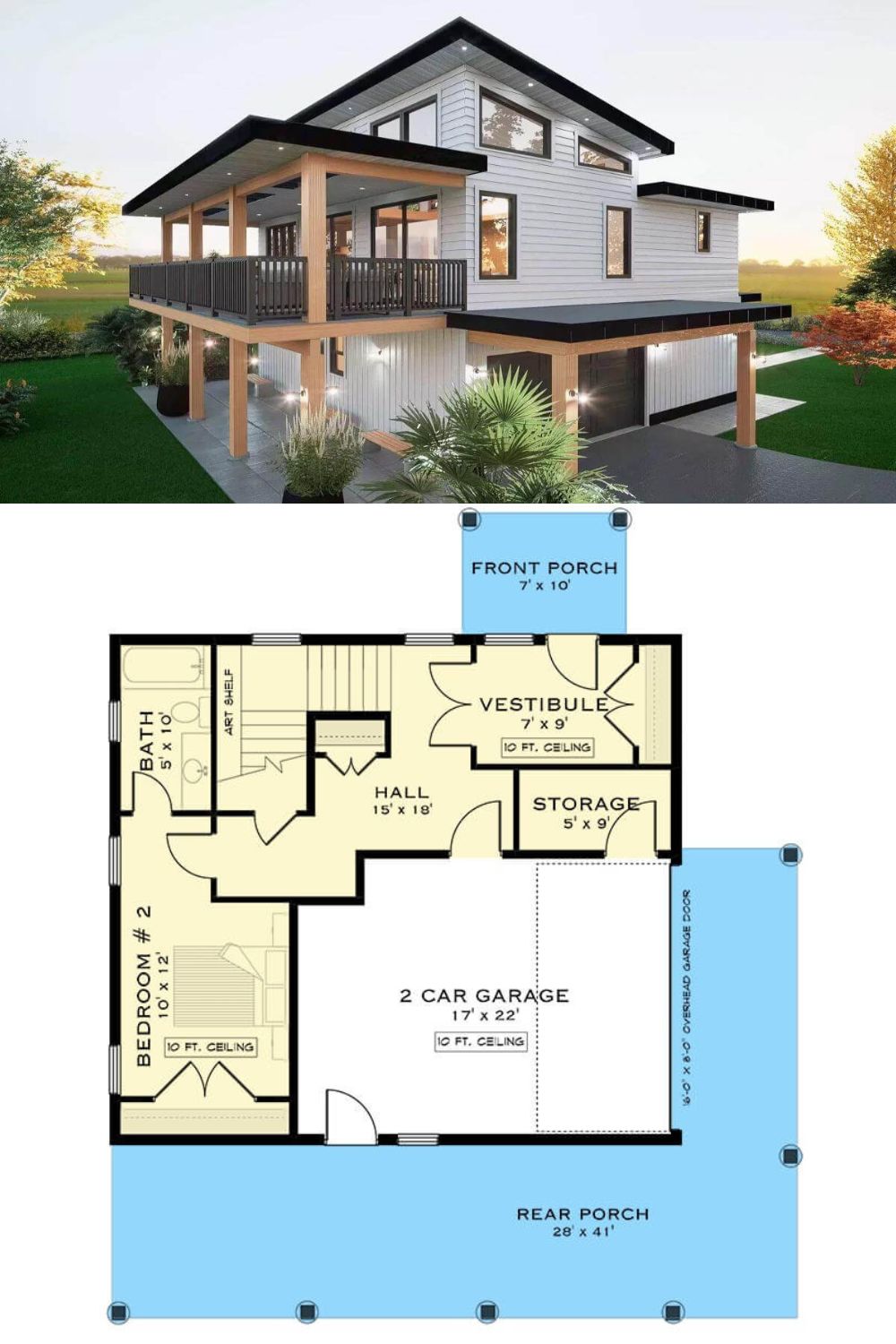 Two-Story Modern 2-Bedroom Home with Open Living Space and Wraparound ...