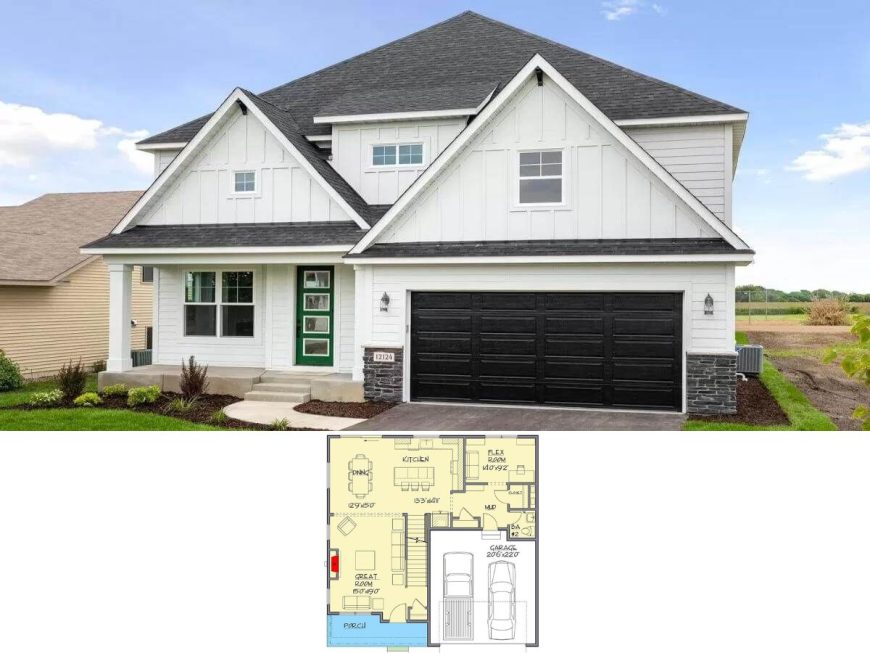 Two-Story Transitional Style 3-Bedroom Home for a Narrow Lot with Open ...