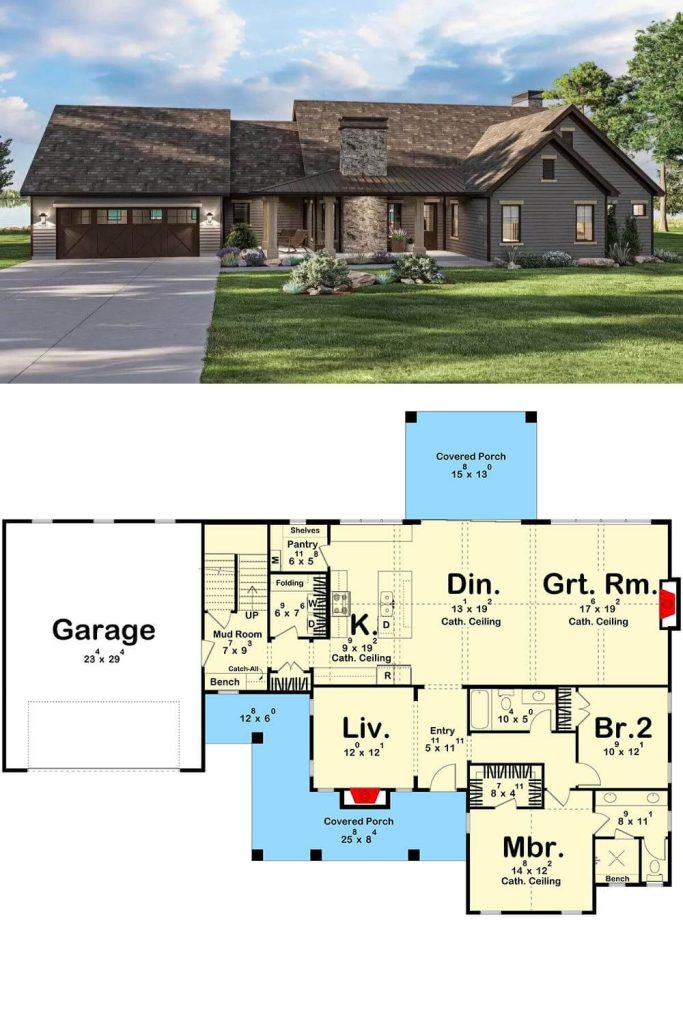 Country Style 3-Bedroom Cottage with 2-Car Garage and Open-Concept ...