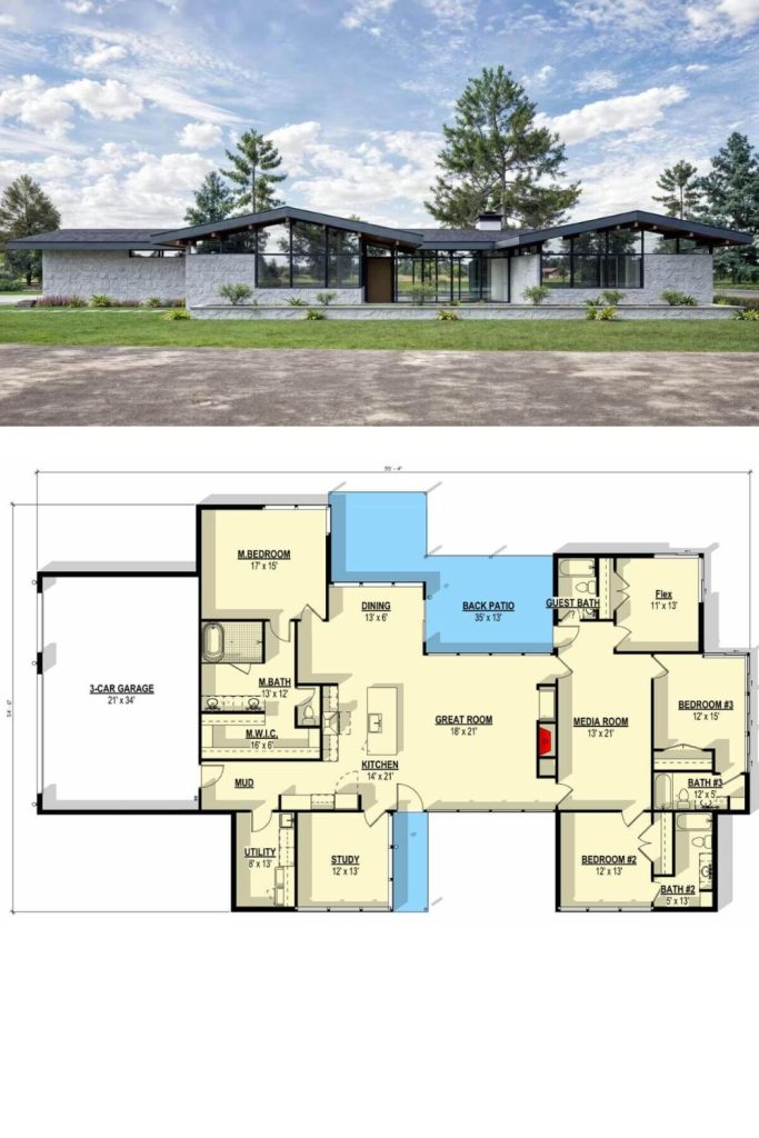 4-Bedroom Mid-Century Modern Home for a Corner Lot with Flex Room ...