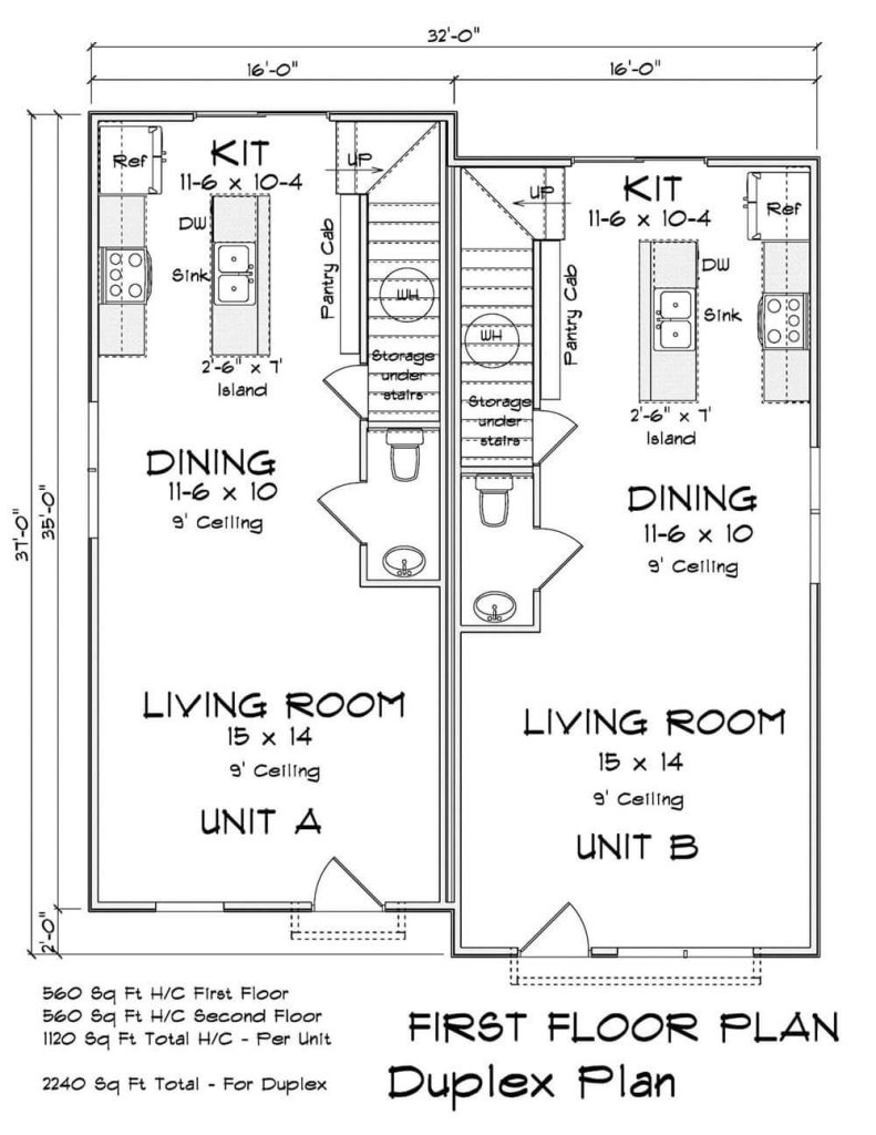 Cottage Style Duplex with 2-Bed Units and Open Living Space (Floor Plan ...