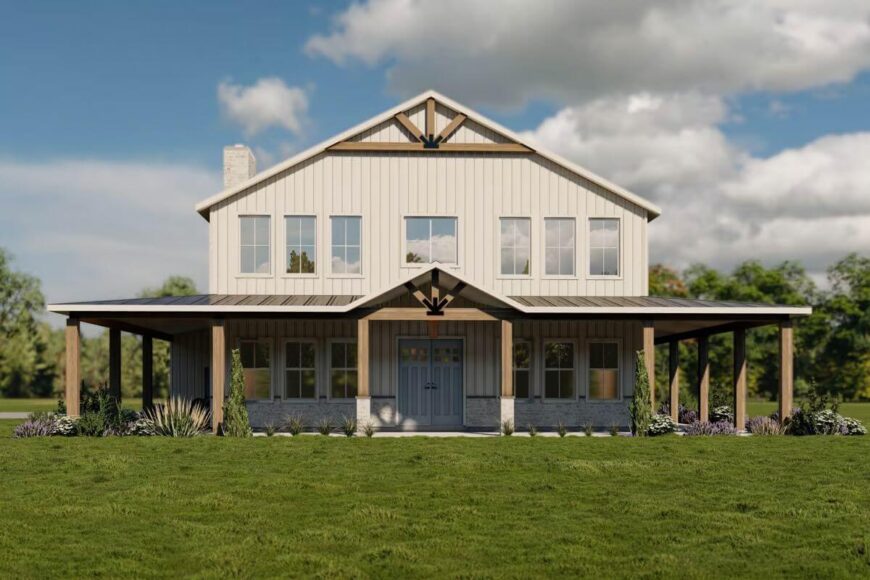 4-Bedroom Barndominium with Wraparound Porch and Balcony Loft (Floor ...