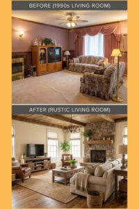 5 Living Room Transformations – From Outdated 1990s to Stunning Rustic ...