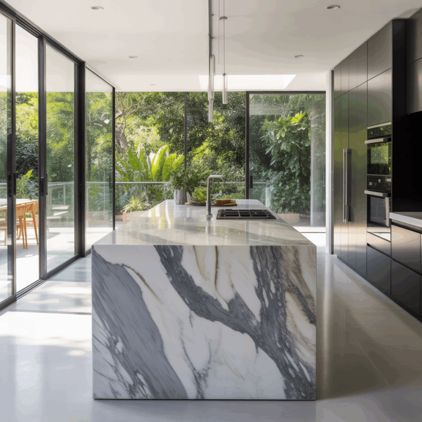 25 Luxury Kitchens Featuring Oversized Waterfall Marble Islands – Home ...