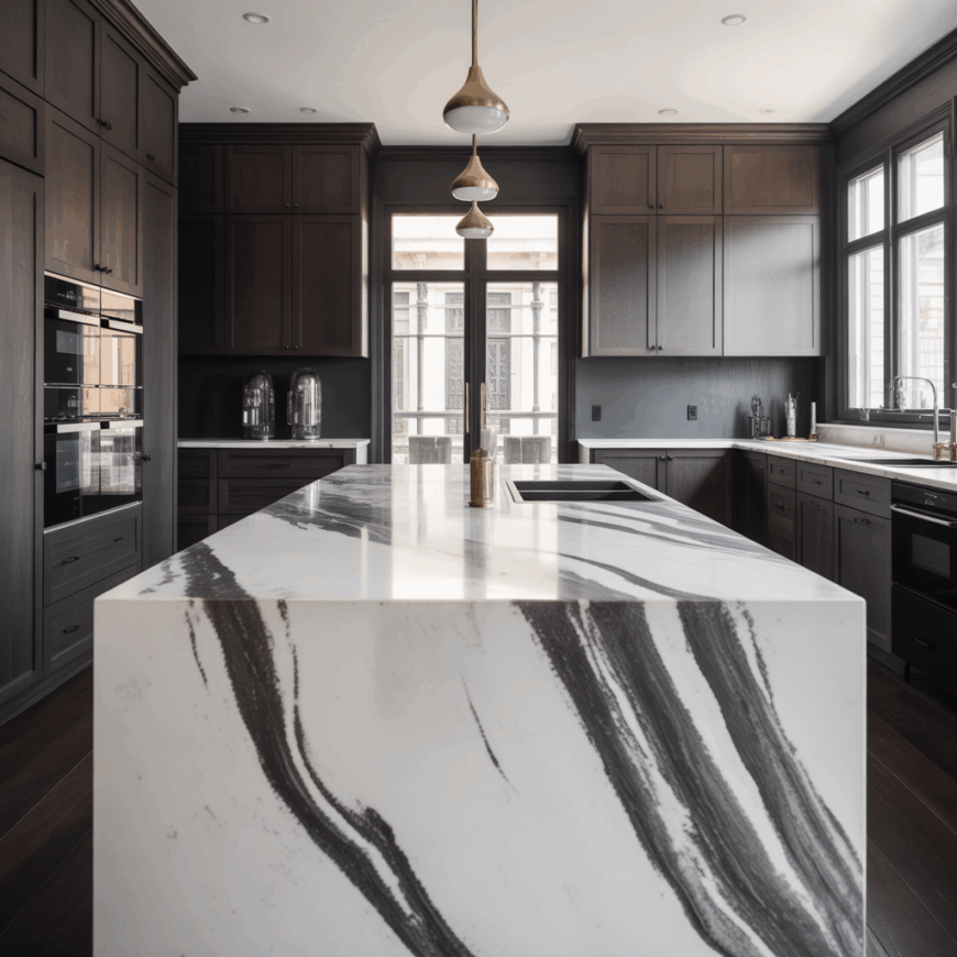 25 Luxury Kitchens Featuring Oversized Waterfall Marble Islands – Home ...