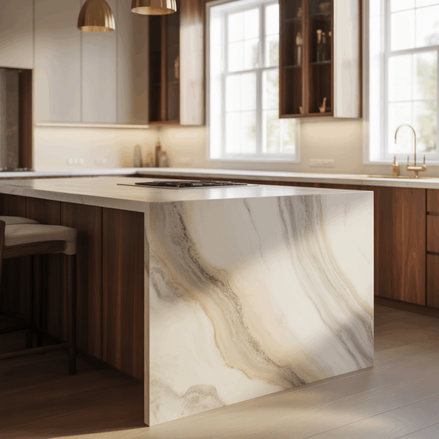 25 Luxury Kitchens Featuring Oversized Waterfall Marble Islands – Home ...