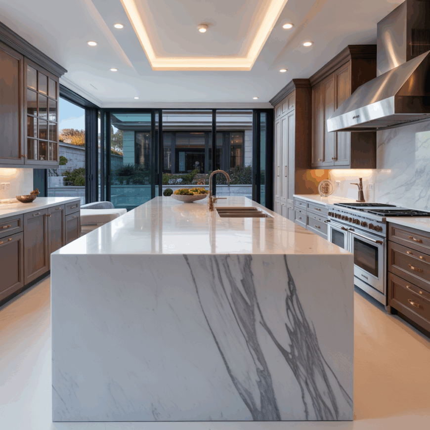 25 Luxury Kitchens Featuring Oversized Waterfall Marble Islands – Home ...