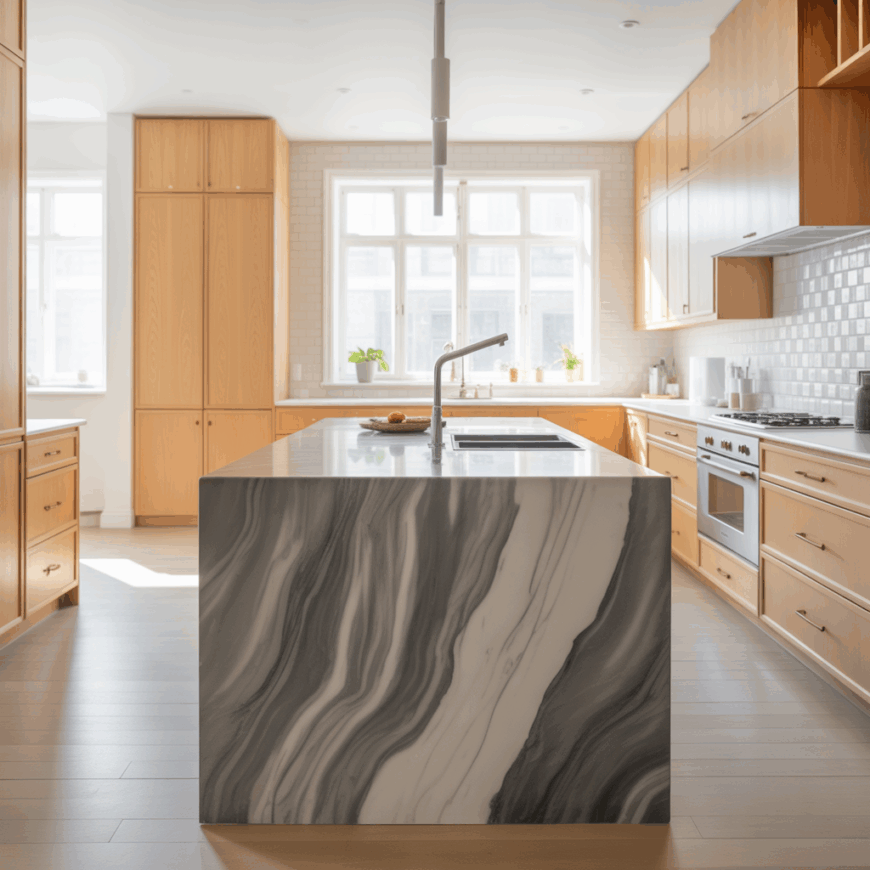25 Luxury Kitchens Featuring Oversized Waterfall Marble Islands – Home ...