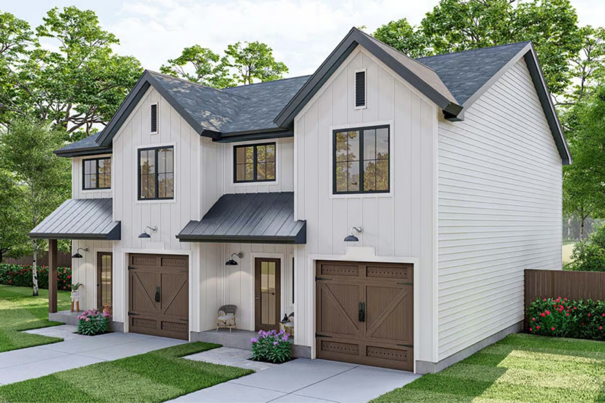 Traditional-Style Duplex with 3-Bed Units and a Front Porch (Floor Plan ...