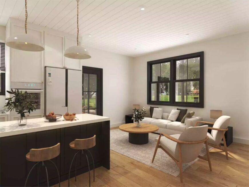Nesting Corner 1-Bedroom ADU Farmhouse for a Narrow Lot with Open Floor ...