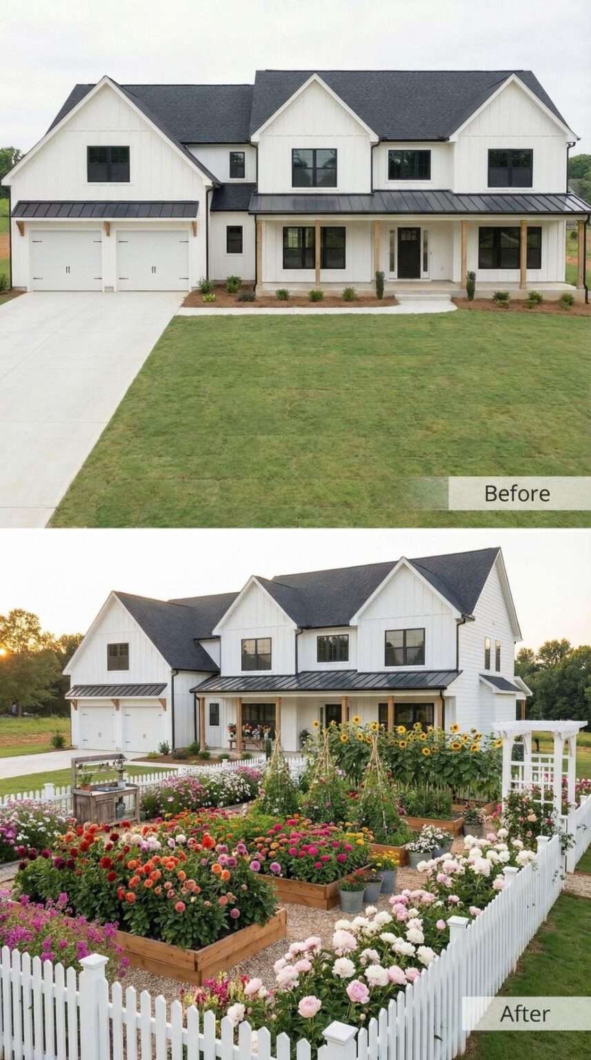 35 Before & After Modern Farmhouse Front Yard Designs – From Boring ...